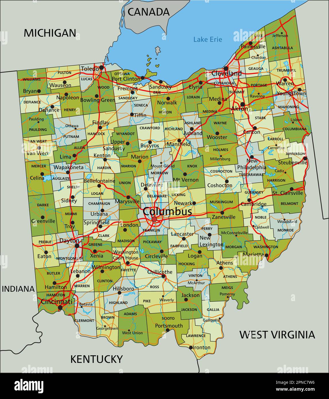Highly detailed editable political map with separated layers. Ohio ...