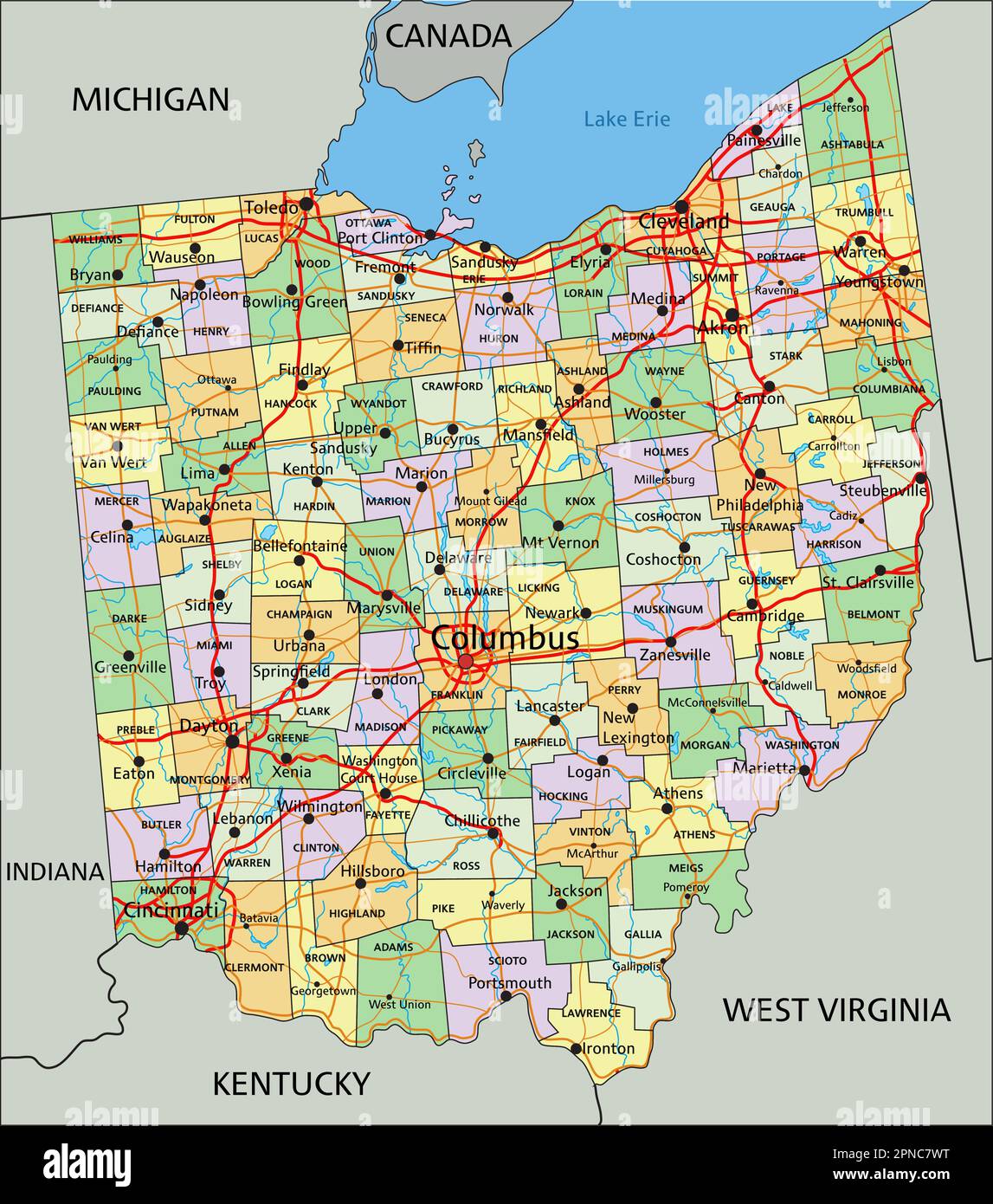 Ohio - Highly detailed editable political map with labeling Stock ...