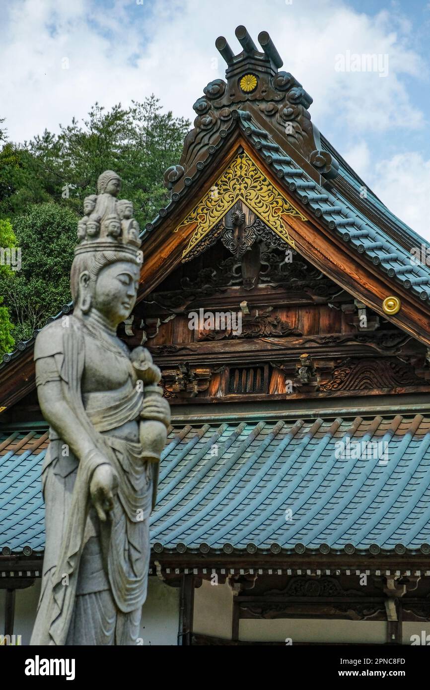 Hatsukaichi, Japan - April 17, 2023: Detail of the roof of the Daisho ...
