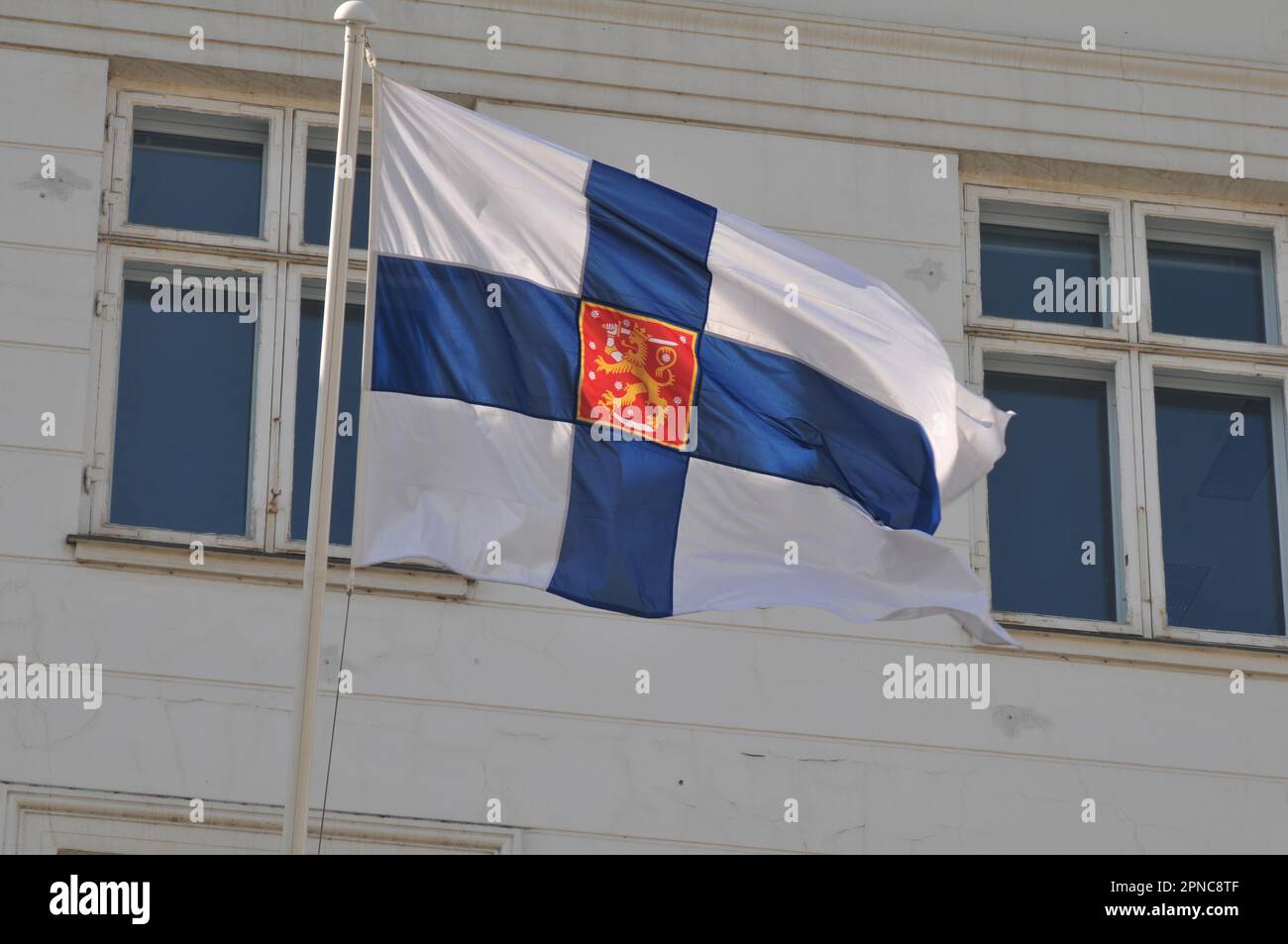 Copenhagen /Denmark/18 April 2023/Embassy of Finland building Flag of ...
