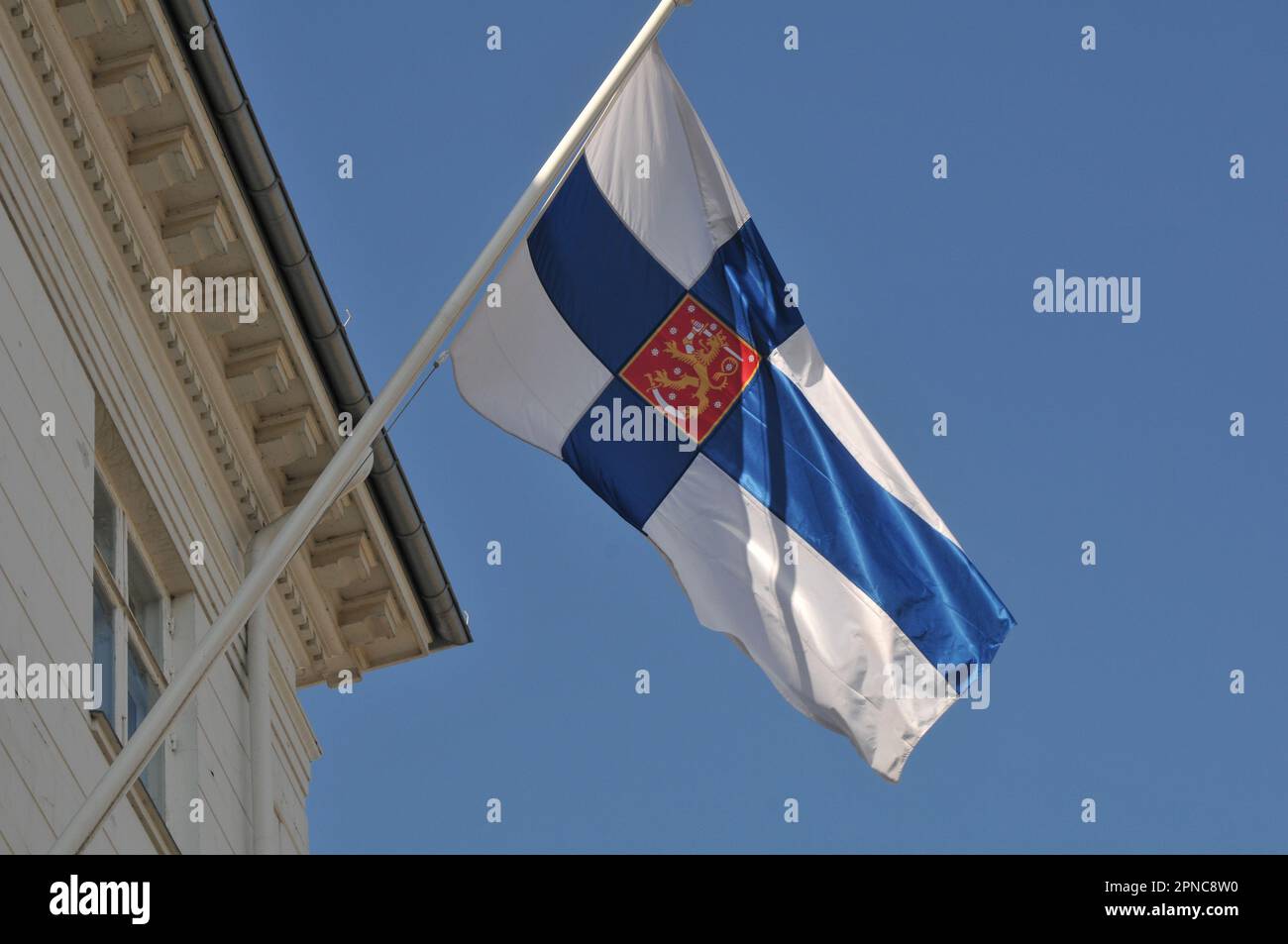 Copenhagen /Denmark/18 April 2023/Embassy of Finland building Flag of ...