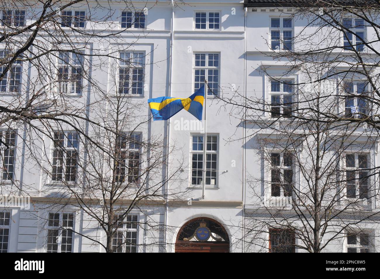 Copenhagen /Denmark/18 April 2023/ Swedish flag cross yellow and blue ...