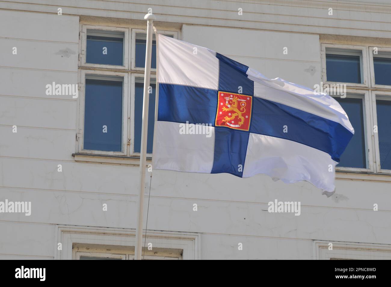 Copenhagen /Denmark/18 April 2023/Embassy of Finland building Flag of ...