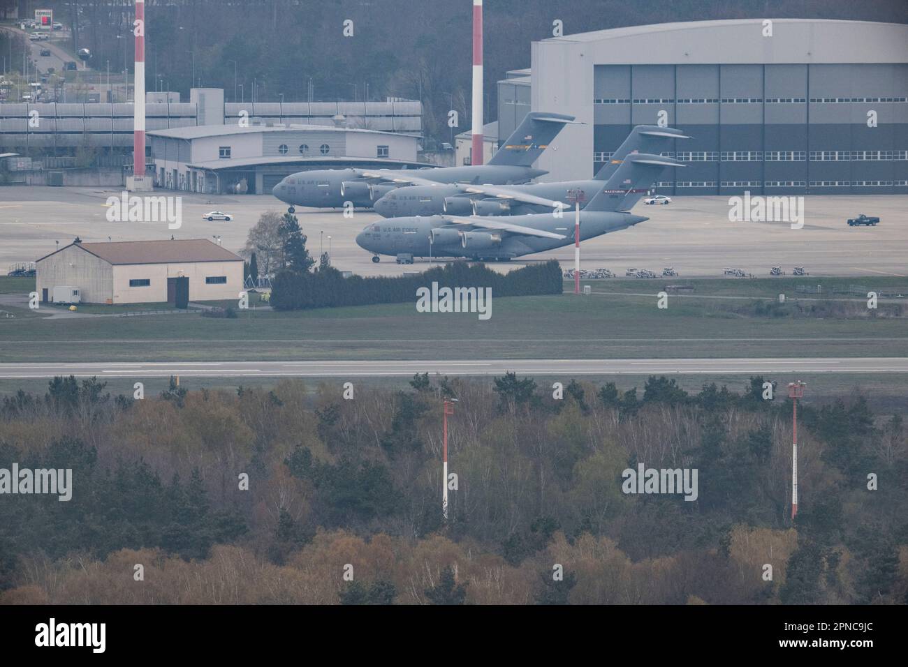 Ramstein, Germany. 18th Apr, 2023. U.S. Air Force transport planes are ...