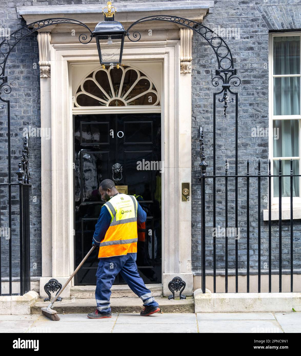 London, UK. 18th Apr, 2023. road sweeper at 10 Downing Street London ...