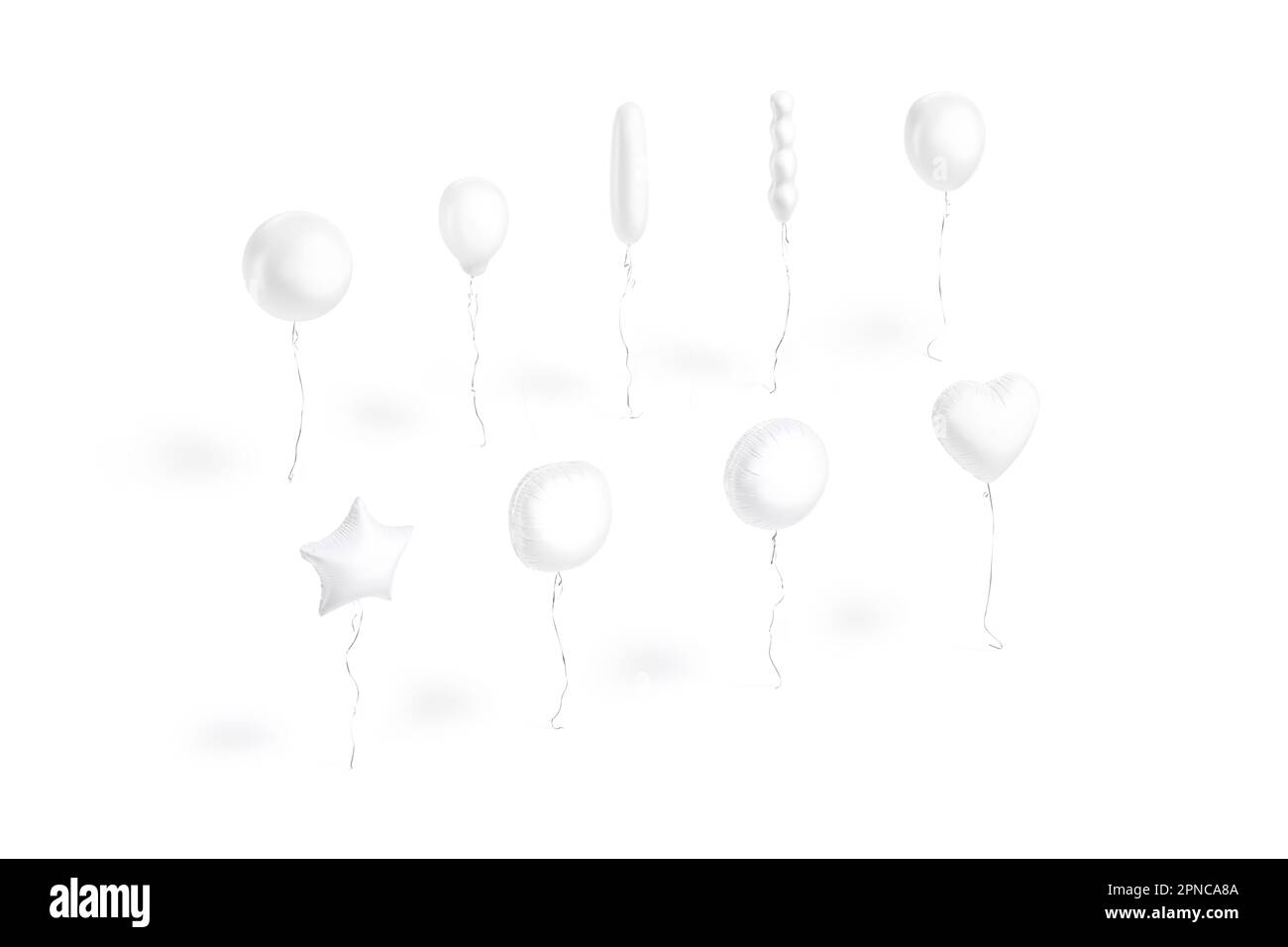 Blank white balloon flying mockup, different shape, side view Stock ...