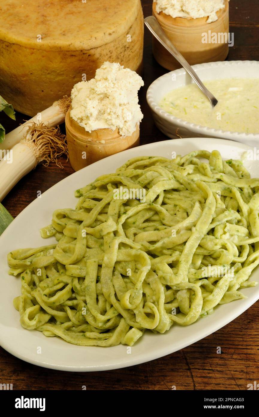 Bastradui, fresh green pasta with leek sauce, typical dishes of the so ...