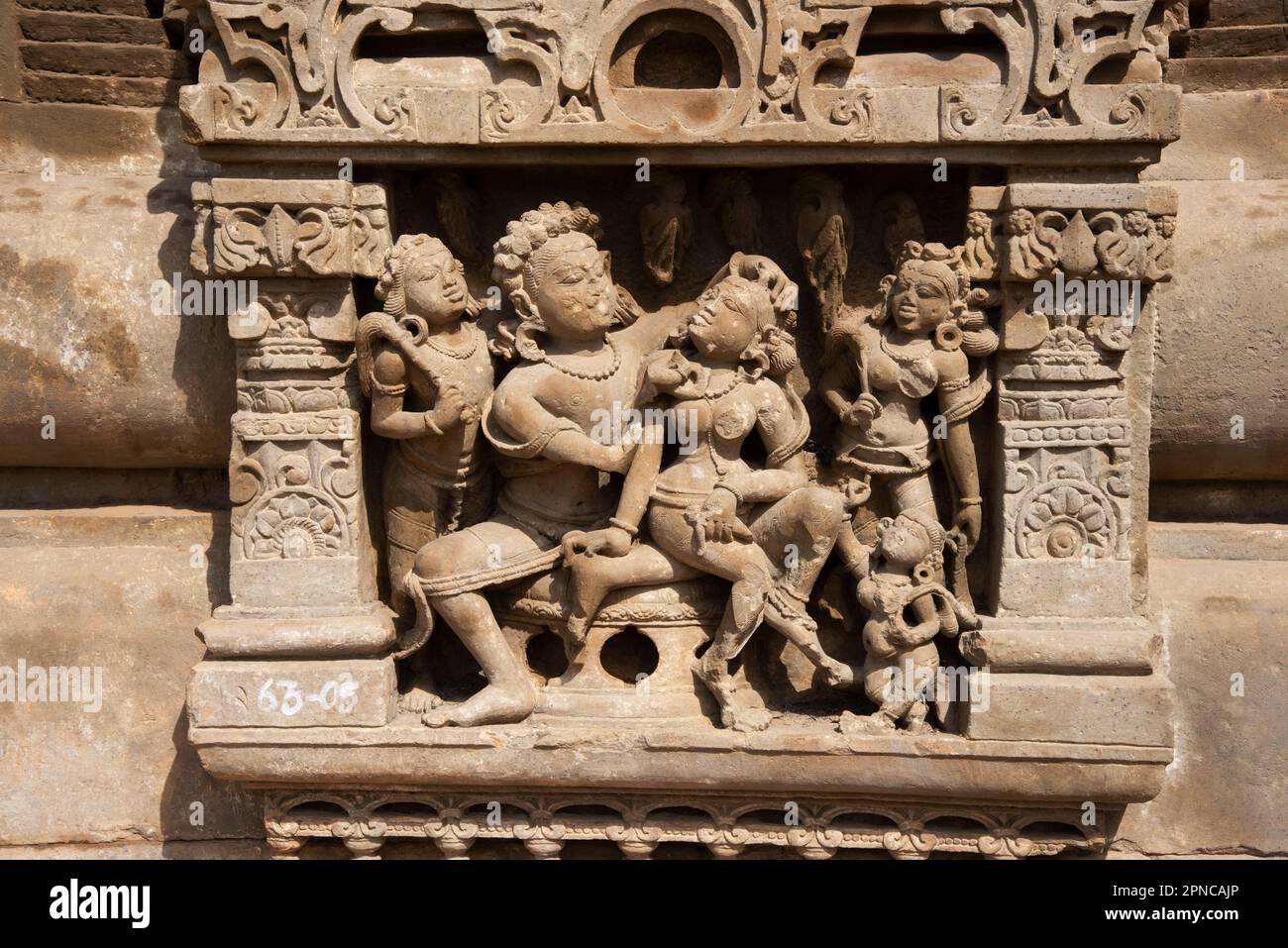 Carved stone idols on the outer wall of The Harshat Mata Temple, a ...