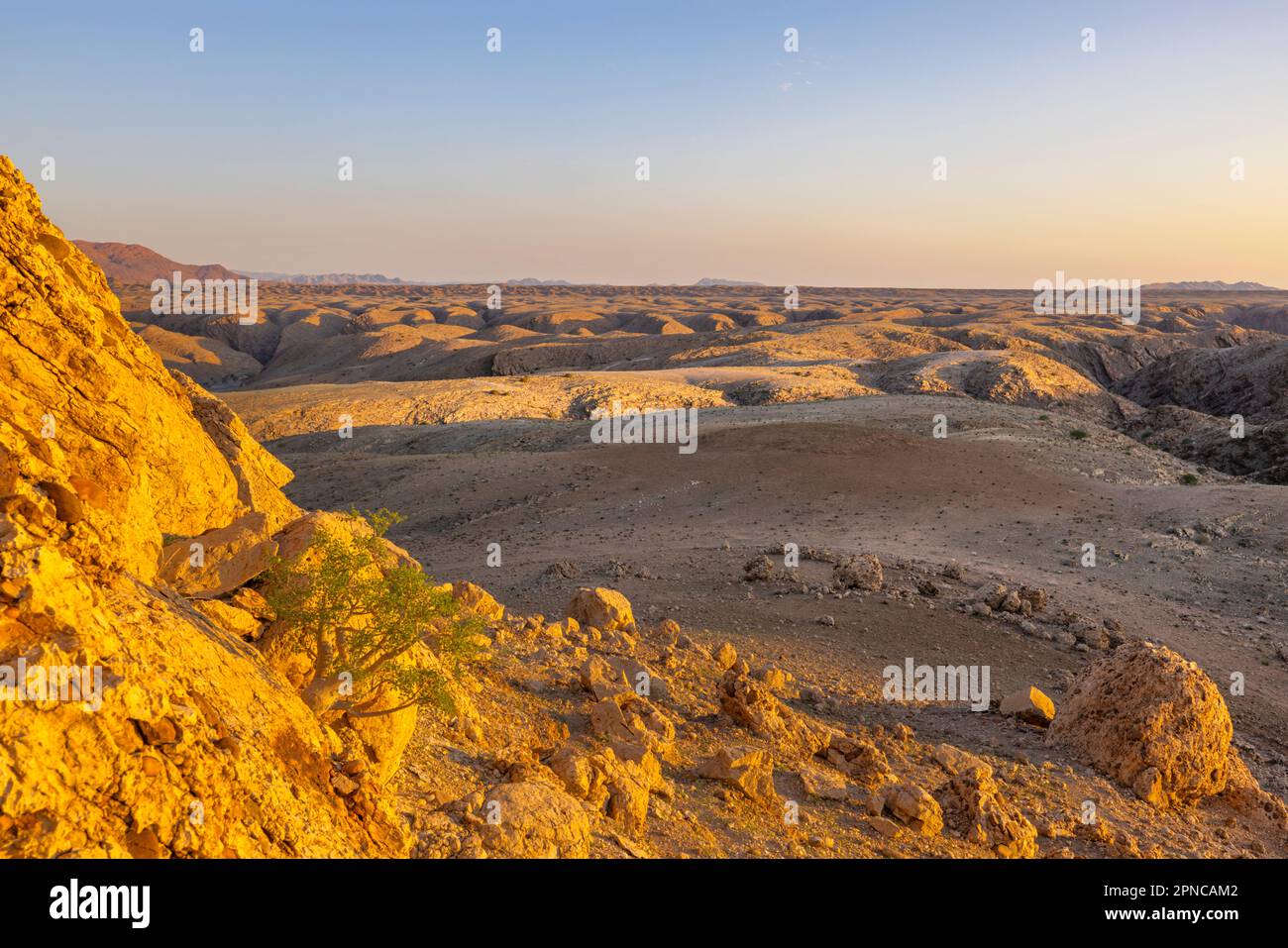 Yellow light at sunset on the side of the Kuiseb Canyon Namib Desert ...