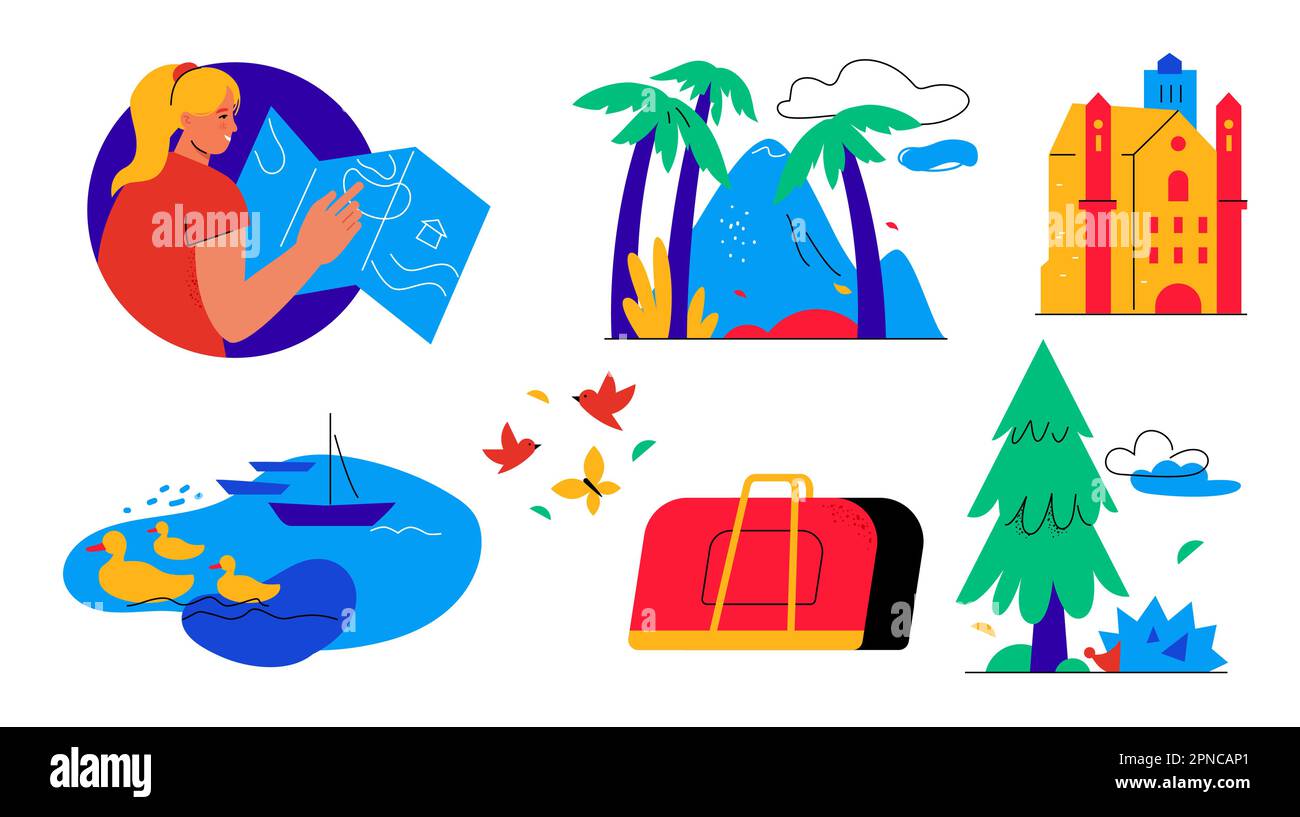 Plan your vacation and travel - flat design style illustration set ...