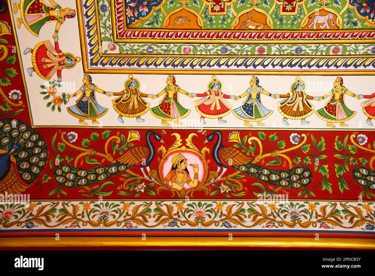 Colorful paintings on the entrance gate of Raghu Nath Ji Mandir ...