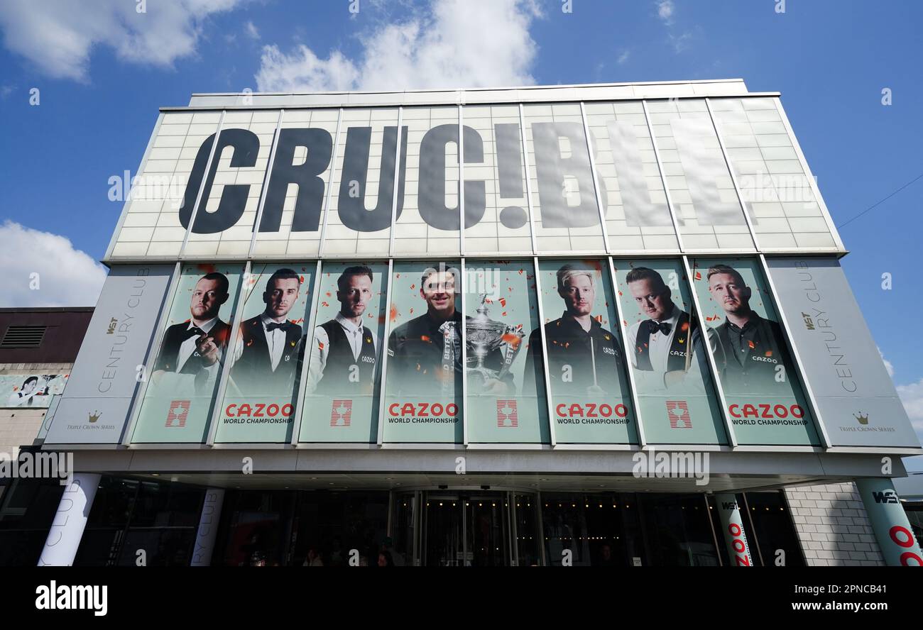 A view of the Crucible Theatre home of the Cazoo World Snooker ...