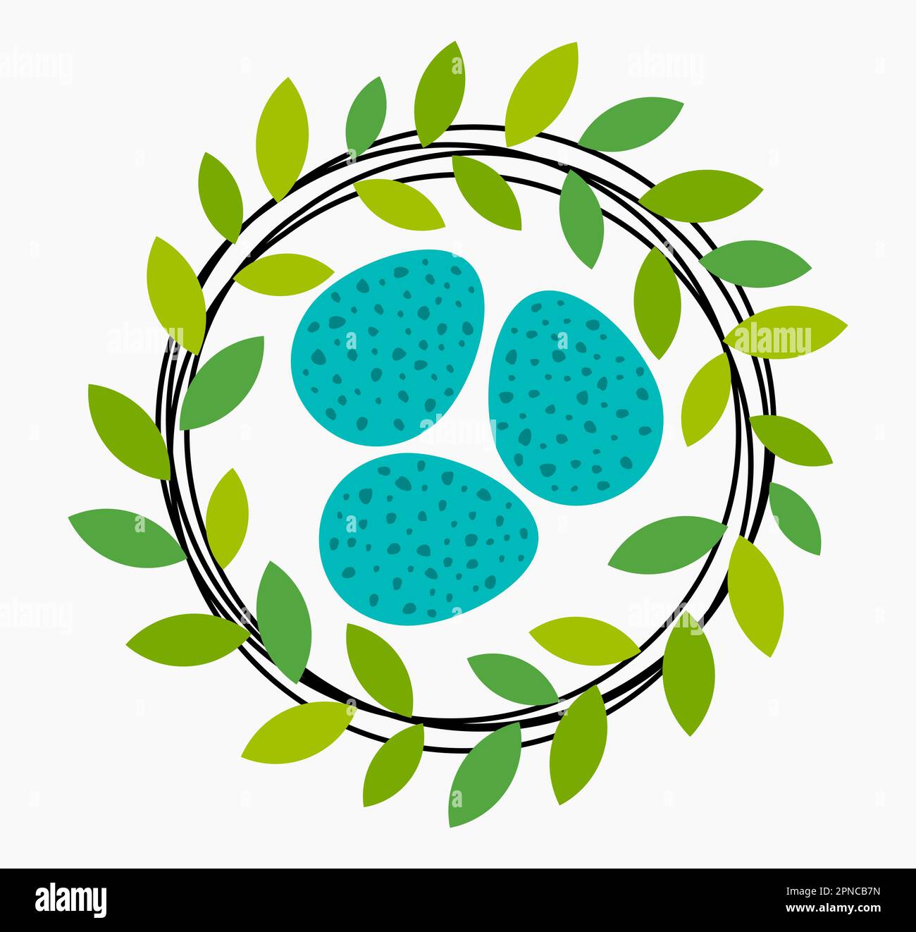 Spring Circle Green Leaf Nest With Eggs Vector Illustration Stock