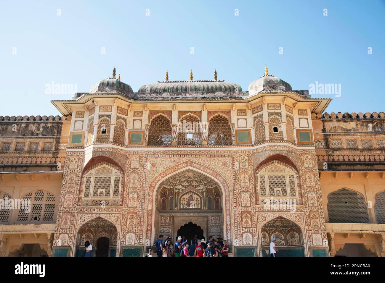Colorful frescoes, Ganesh Pol (Ganesh Gate), Amer Palace, located in ...