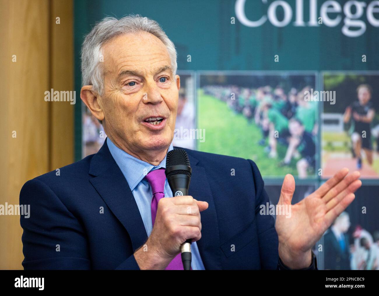 Former prime minister Sir Tony Blair at St Malachy's School Belfast ...