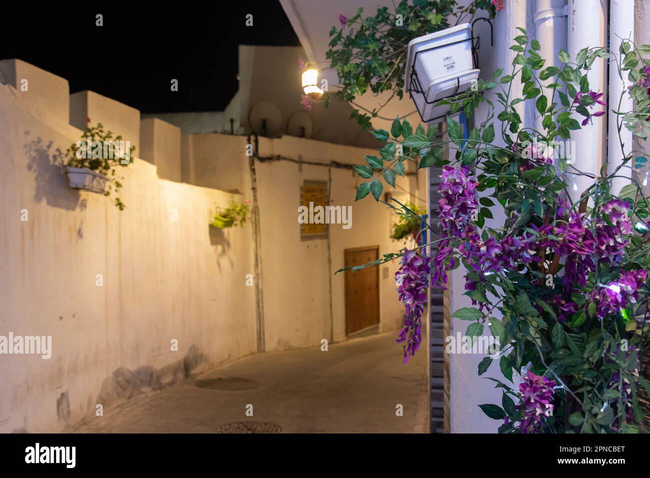 Tangier, Morocco 2022: night view of the medina centre promenade Stock ...