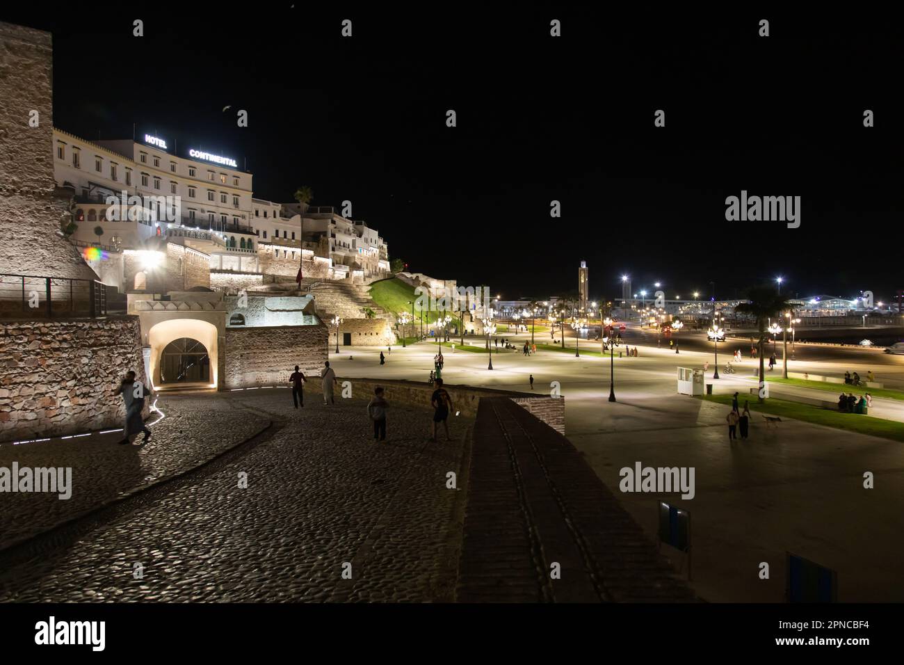 Tangier, Morocco 2022: night view of the medina centre promenade Stock ...