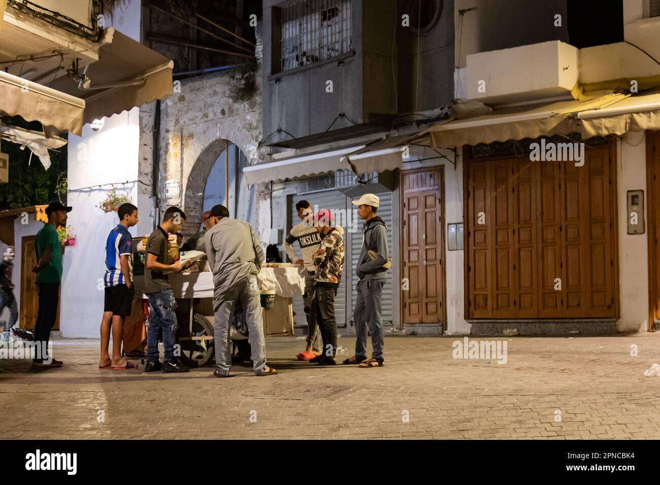 Tangier, Morocco 2022: night view of the medina centre promenade Stock ...