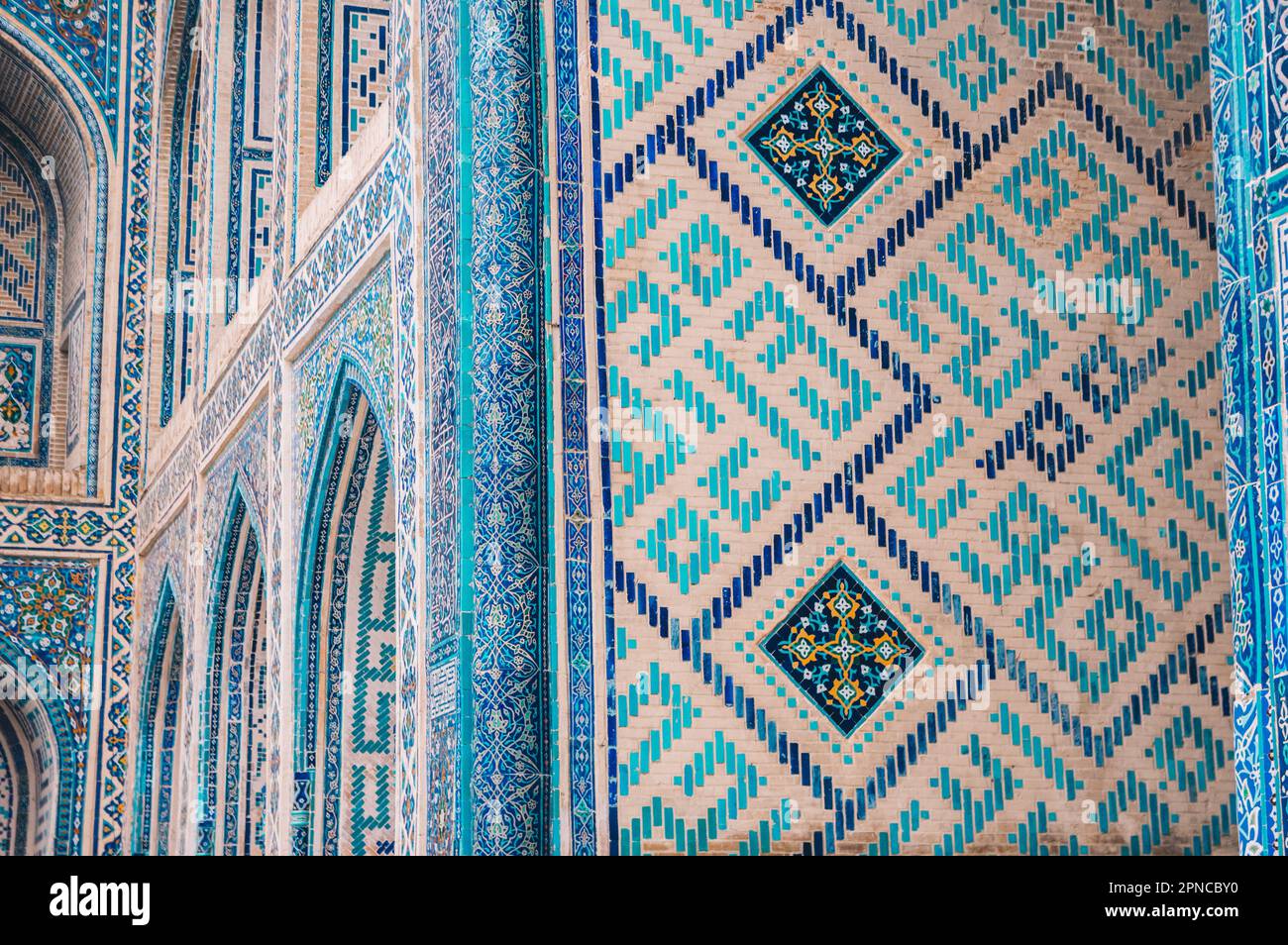 Islamic blue mosque pattern of Persian empire in Uzbekistan, Samarkand ...