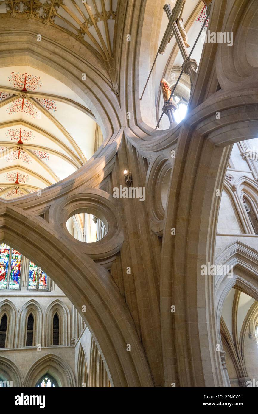 Wells Cathedral UK showing Scissor Arches under the tower Stock Photo ...