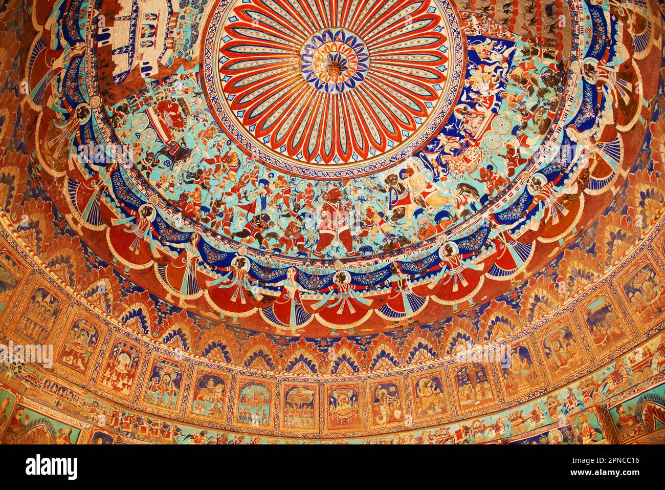 Colorful mythological paintings on the ceiling (dome) of Seth Ram Gopal ...