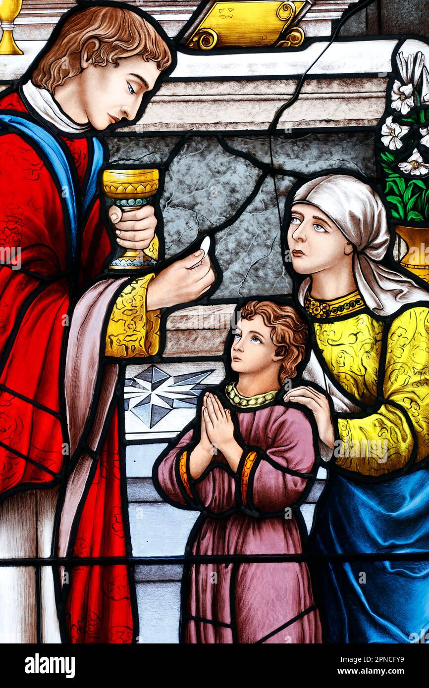 Song Vinh Church. Stained glass. Sacrament of The Eucharist, or Holy ...