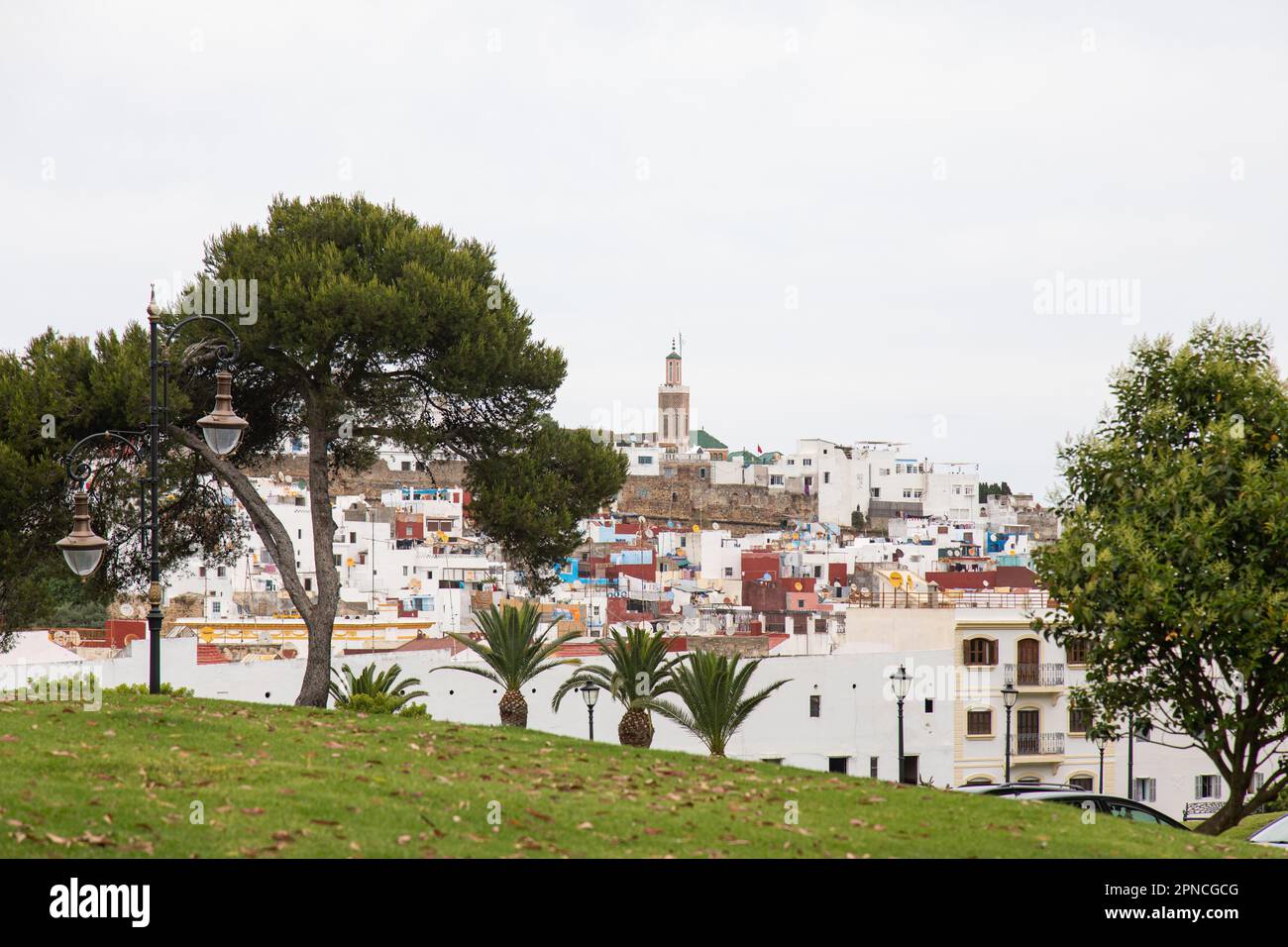 Tangier, Morocco 2022: city centre medina with white walls and shops ...