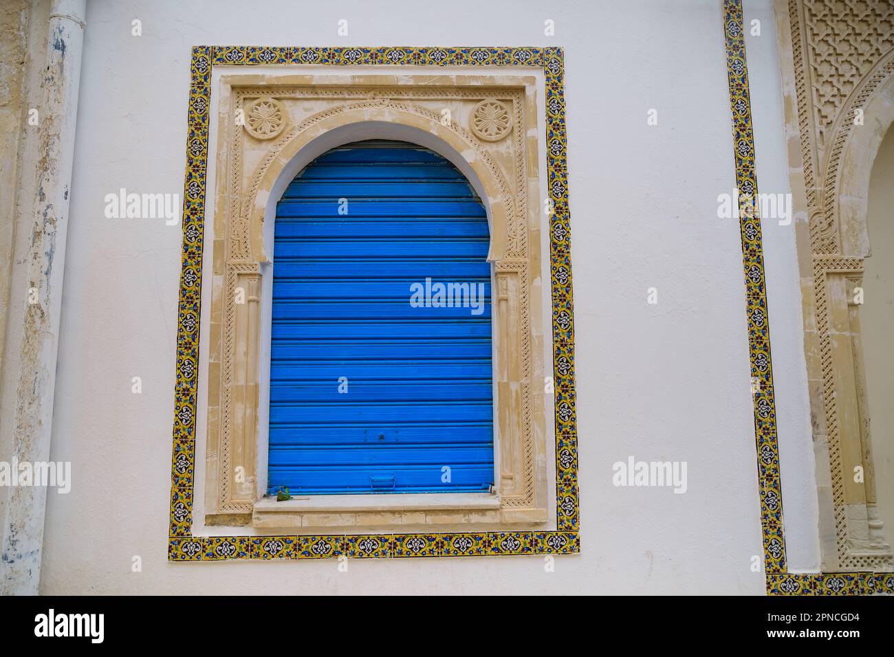 Close-up image of old window in Tunisia. Arabic style architecture ...