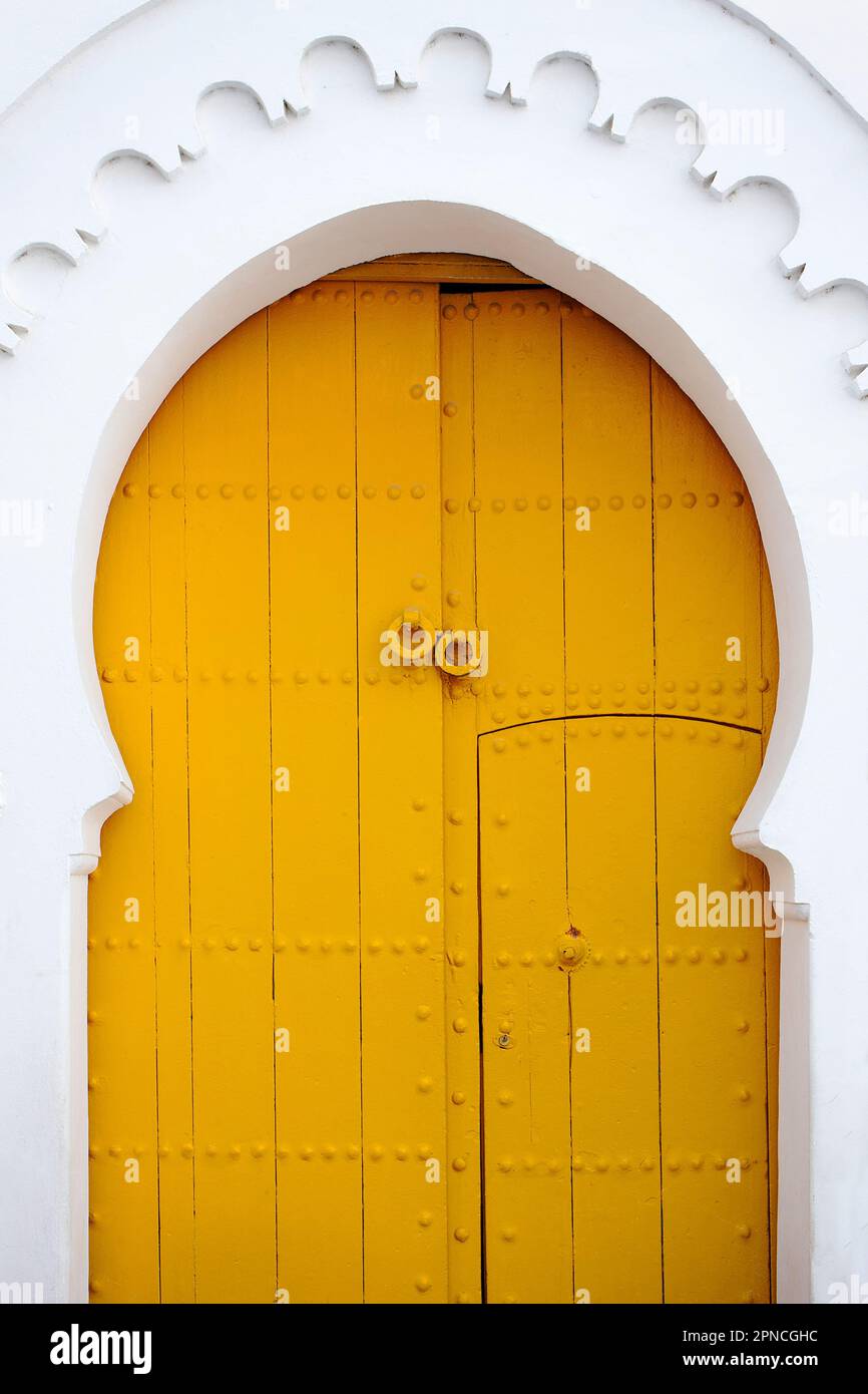 yellow door of Tanger, morocco Stock Photo - Alamy