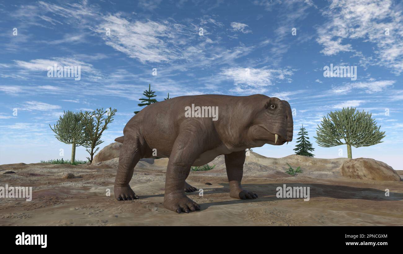 Lystrosaurus in a Triassic landscape Stock Photo - Alamy
