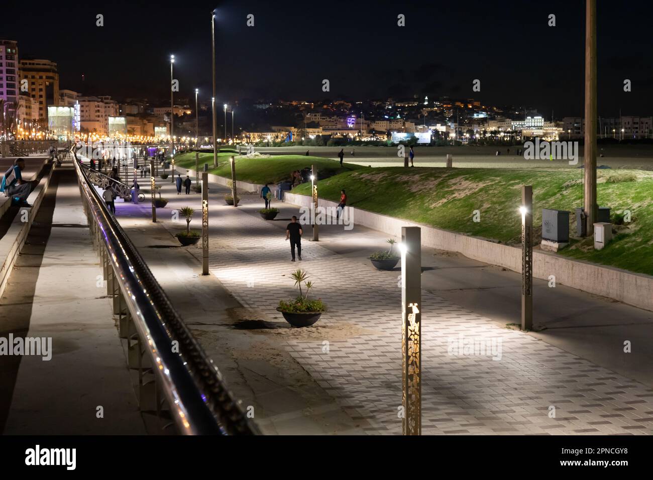 Tangier, Morocco 2022: night view of the seafront promenade Stock Photo ...