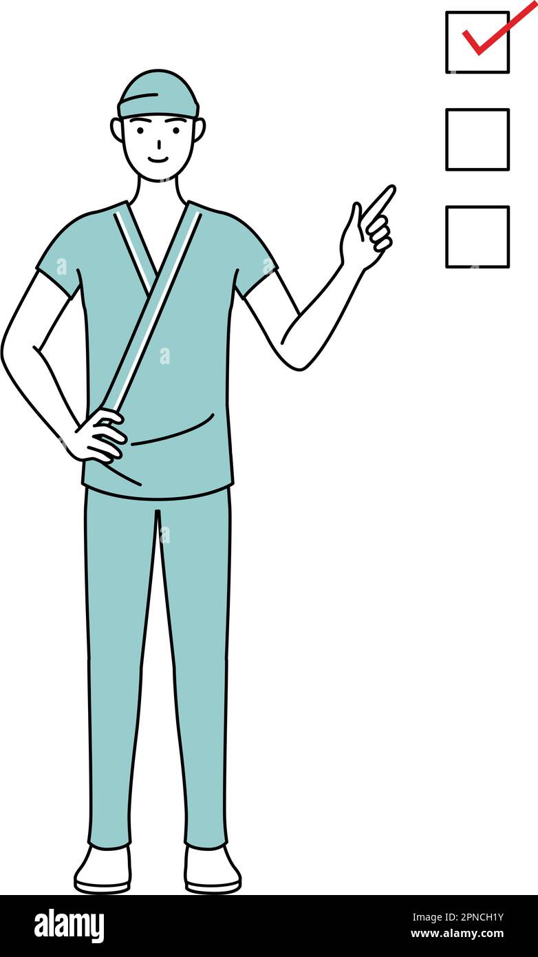 Male admitted patient in hospital gown pointing to a checklist, Vector ...