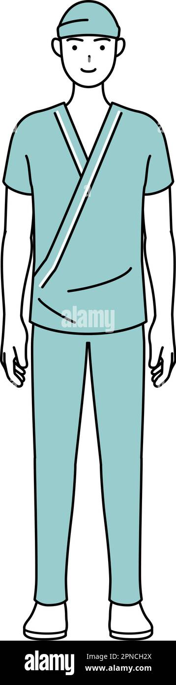 Male admitted patient in hospital gown with a smile facing forward ...