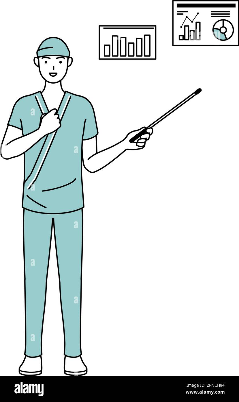 Male admitted patient in hospital gown analyzing a performance graph ...