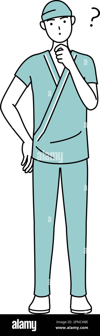 Male admitted patient in hospital gown nodding his head in question ...