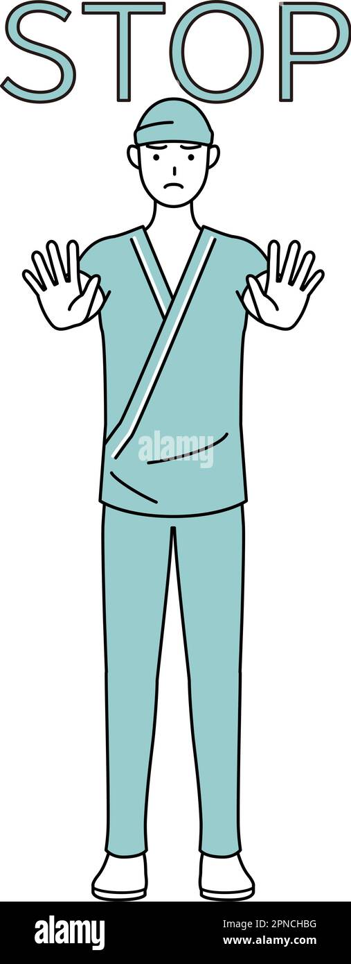 Male admitted patient in hospital gown with his hands out in front of ...