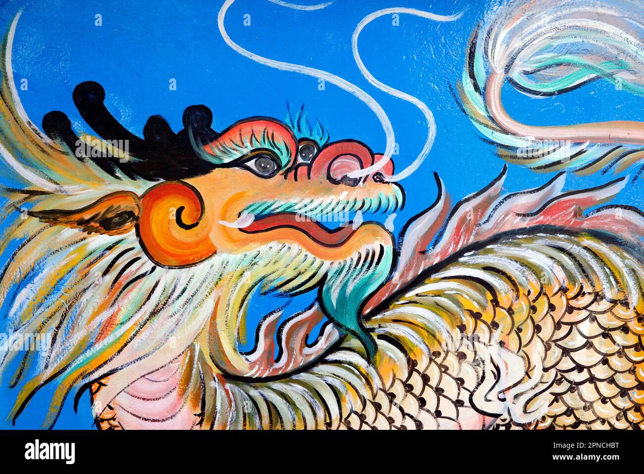Rong Thanh Temple. Dragon painting on wall. Tan Chau. Vietnam Stock ...