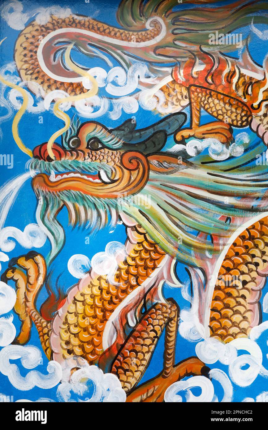 Rong Thanh Temple. Dragon painting on wall. Tan Chau. Vietnam Stock ...