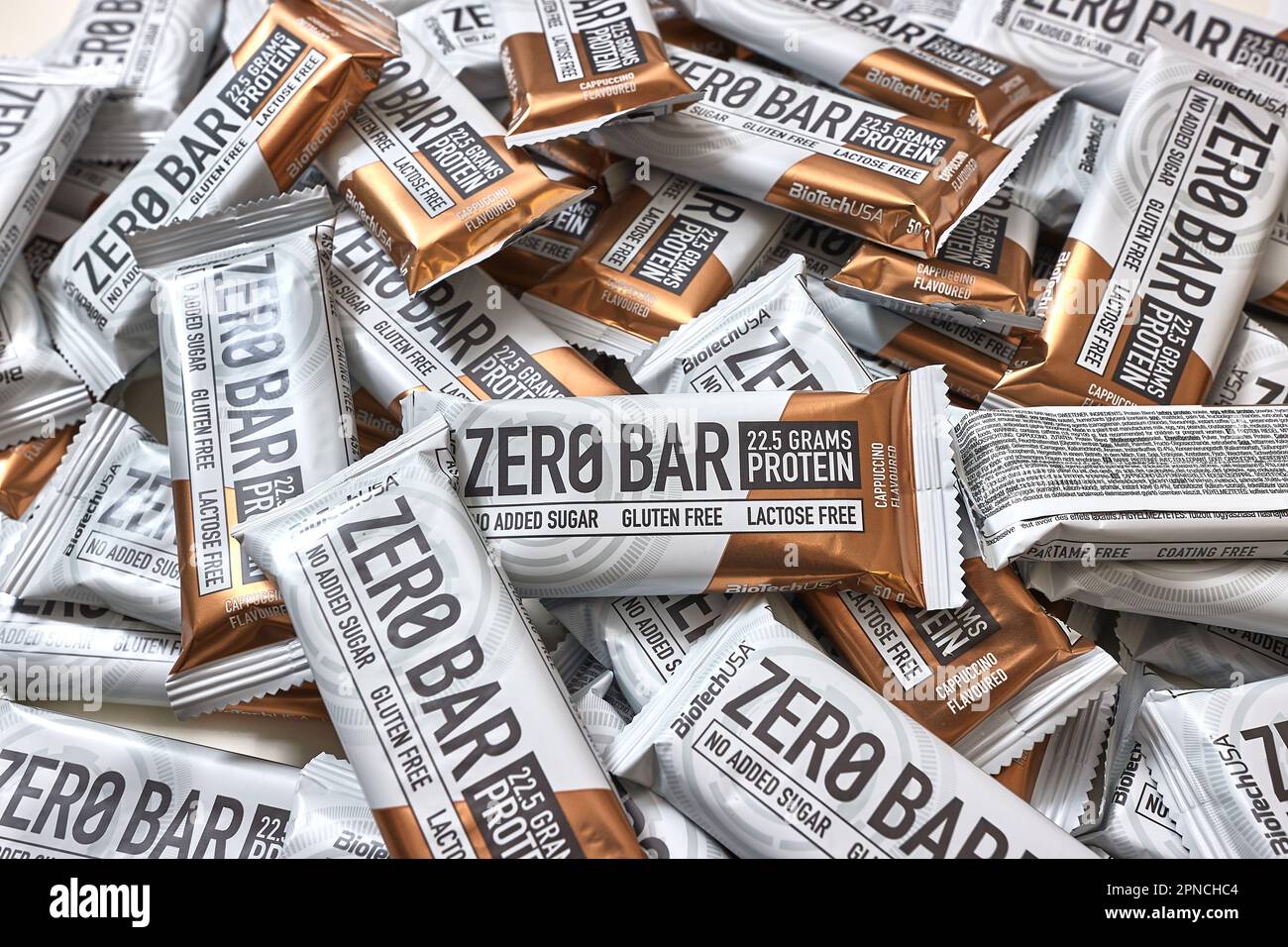 Protein bars Biotech Zero Bar large amounts Stock Photo - Alamy