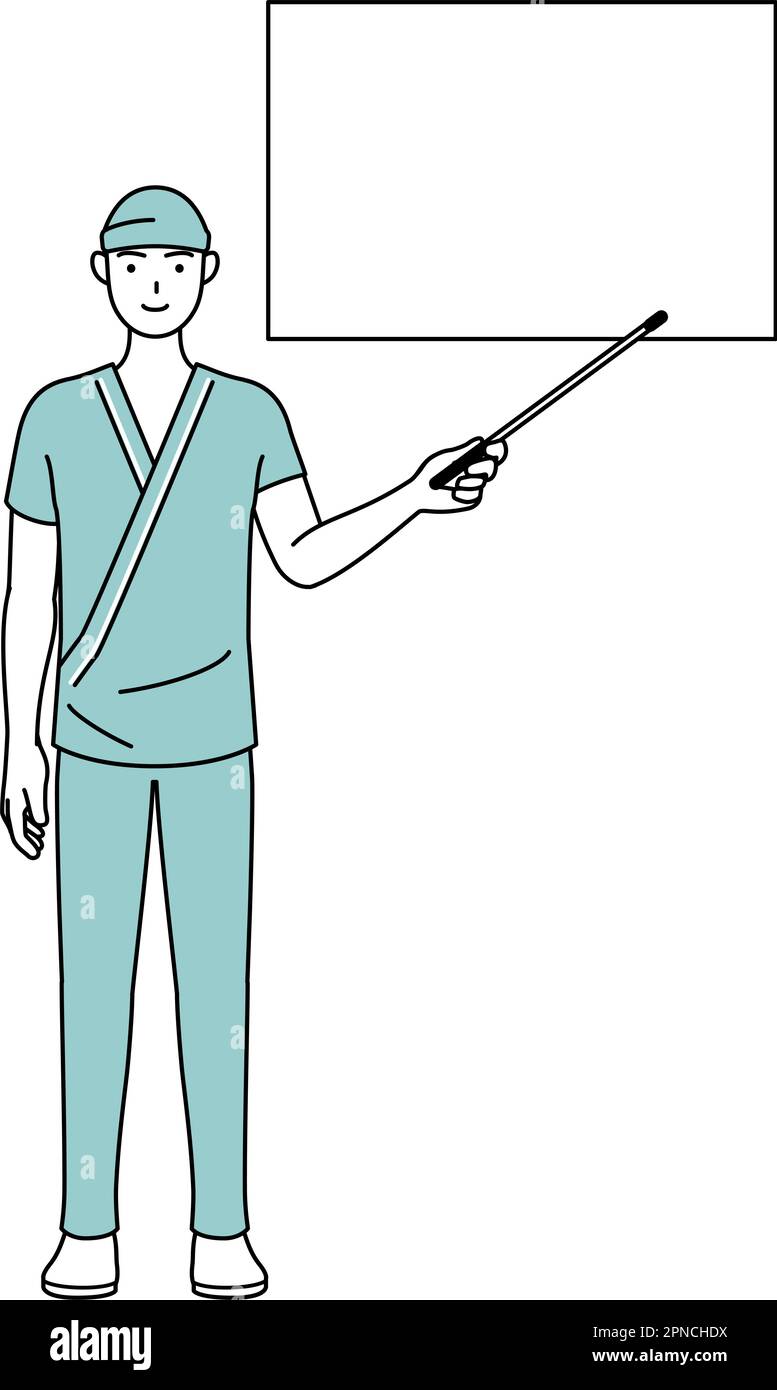 Male admitted patient in hospital gown pointing at a whiteboard with an ...