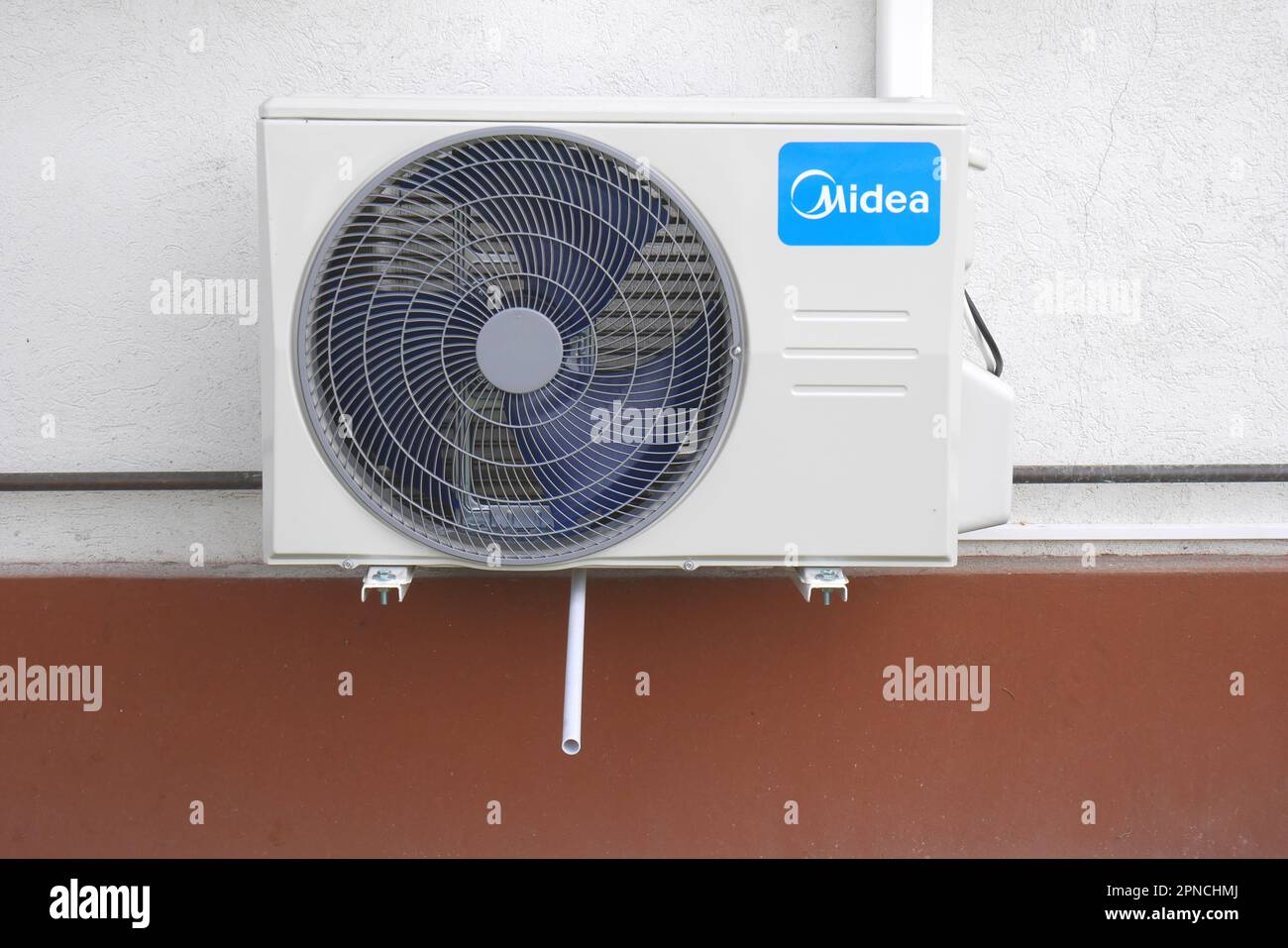 Midea air conditioning unit on a house, Szigethalom, Hungary Stock ...