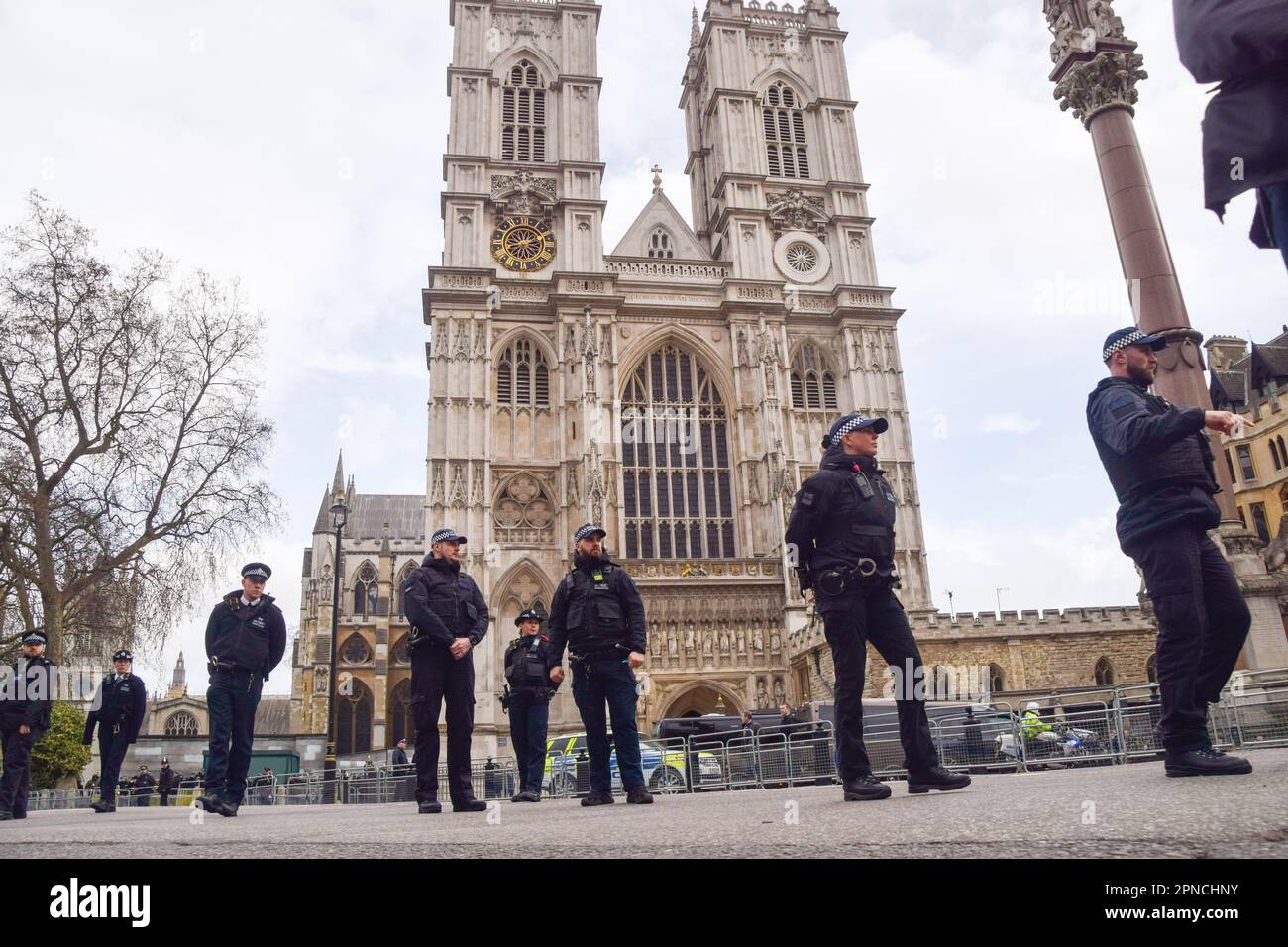 London, UK. 13th March 2023. Police officers provide increased security ...