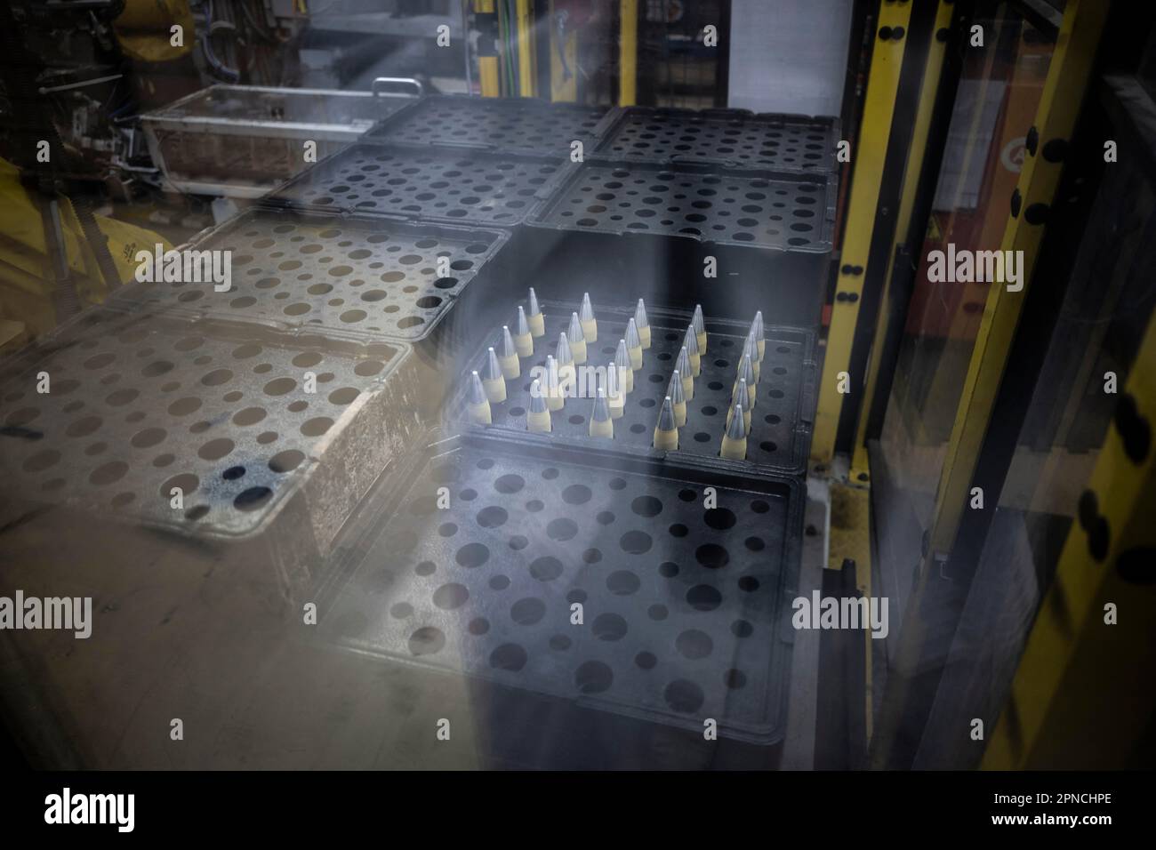 This photograph shows inside the Nexter Arrowtech factory, near Bourges ...