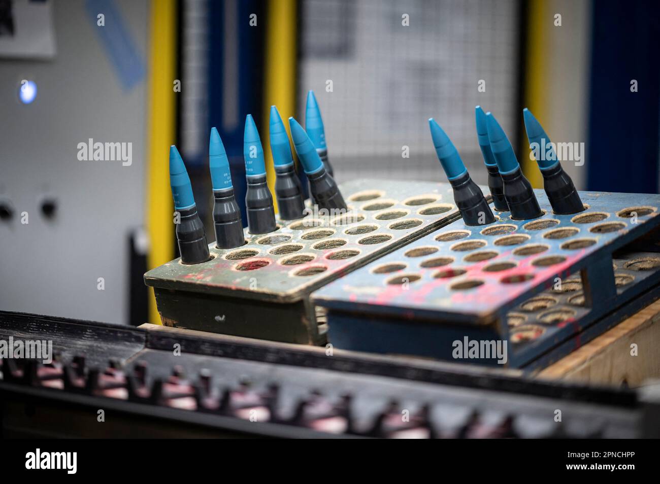 This photograph shows inside the Nexter Arrowtech factory, near Bourges ...