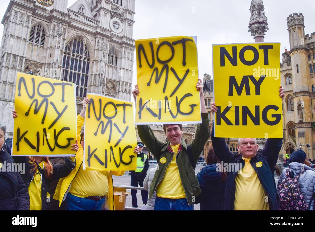 London, UK. 13th March 2023. Anti-monarchy protesters gathered with Not ...
