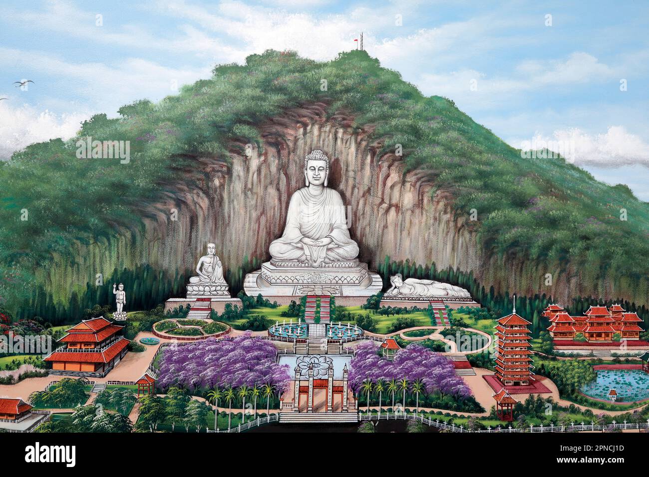 Siddhartha Gautama, the Shakyamuni Buddha. Wall painting. Mieu Ba Chua ...