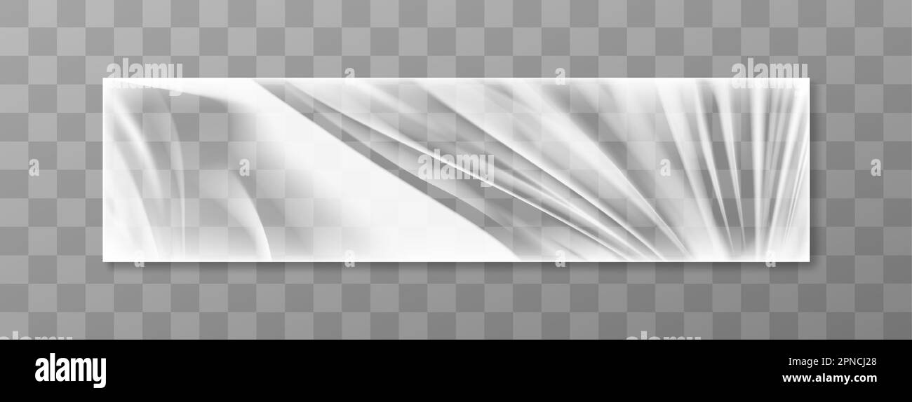 Stretched cellophane banner, realistic crumpled or folded texture ...