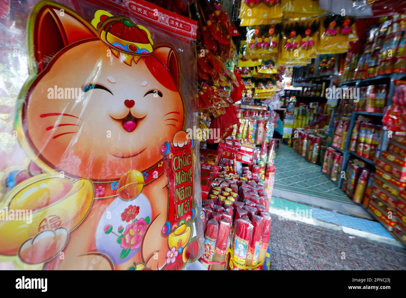 Decorations for the vietnamese and chinese new year at a shop in Cholon ...