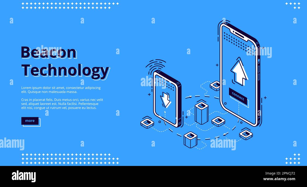 Beacon technology isometric web banner. Internet of things ...