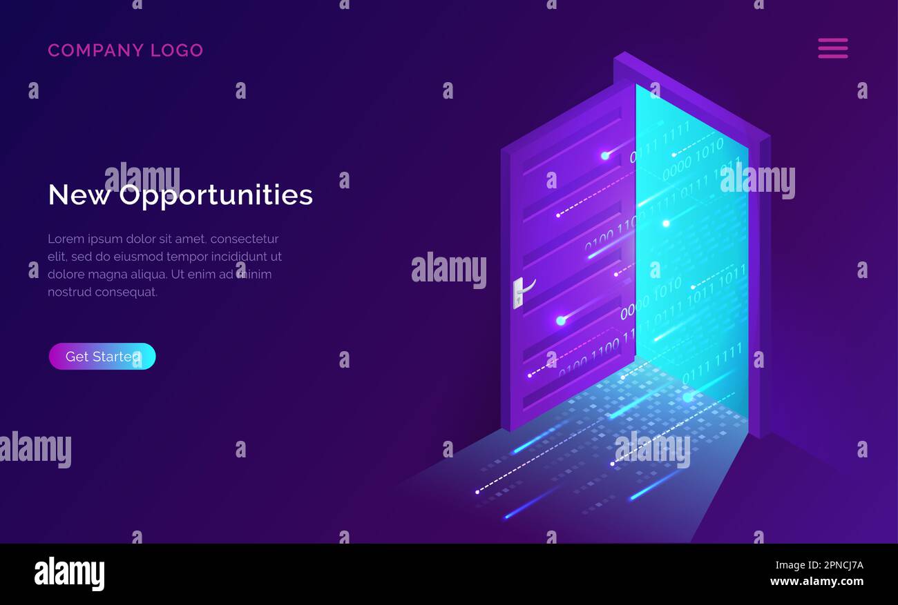 New opportunities isometric landing page. Binary digital code coming ...